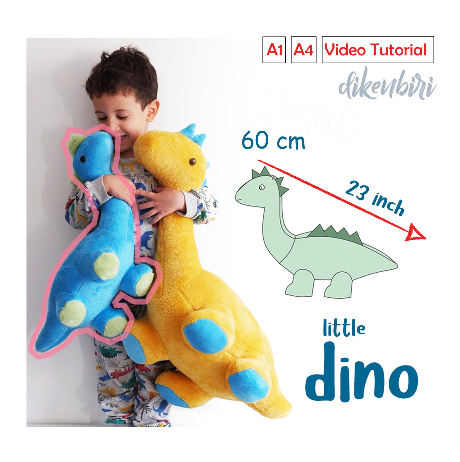 PDF 23 Inch Dinosaur Sewing Pattern- Stuffed Animal Gift- Printable 60 ...