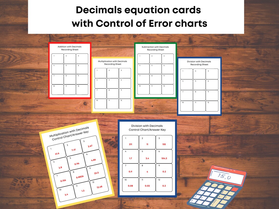 Montessori Decimals Equation Cards With Control of Error Charts - Etsy