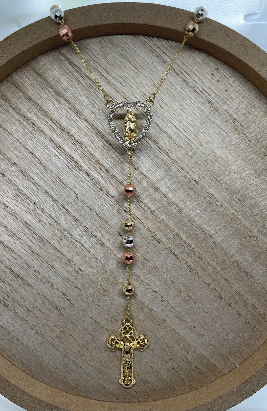 18K Gold Plated Tri Colored Rosary Virgin of Guadalupe and Jesus ...