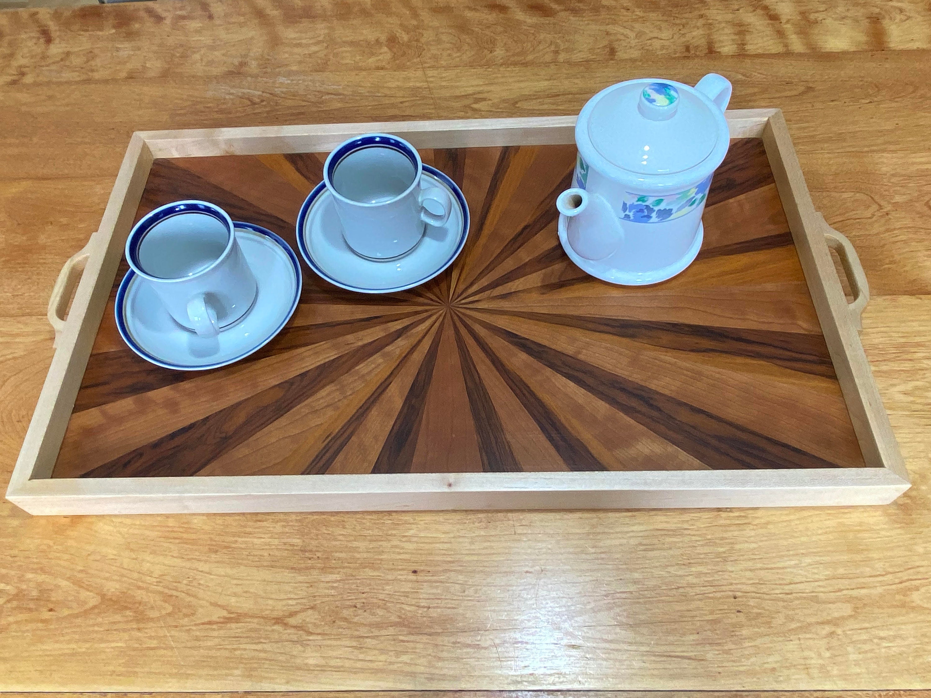 Exquisite Marquetry Large Wooden Tray Handcrafted Serving Platter With ...