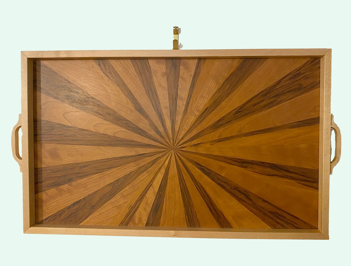 Exquisite Marquetry Large Wooden Tray Handcrafted Serving Platter With ...