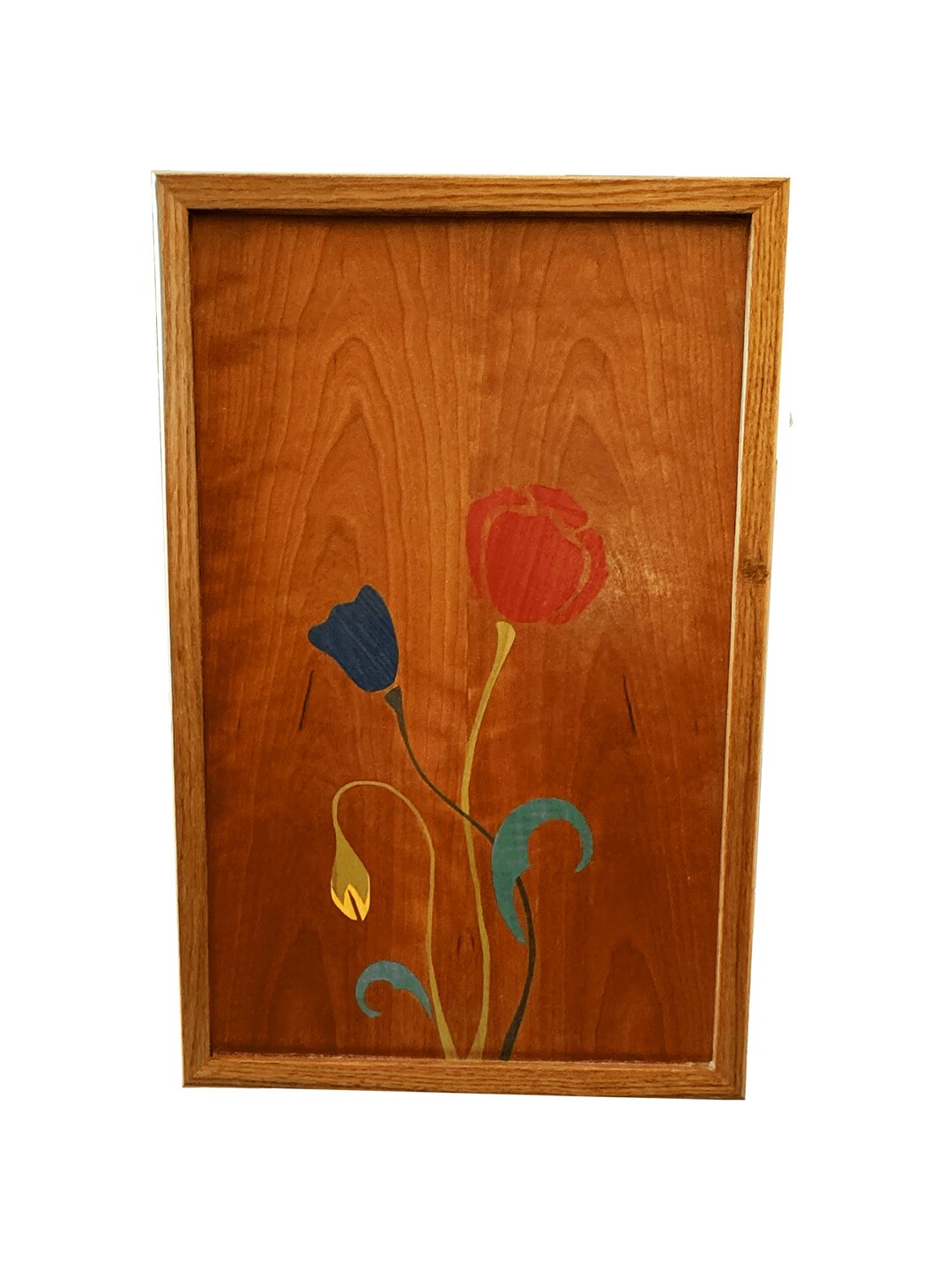 Vibrant Marquetry Flower Floral Trio Wall Hanging Handcrafted Wooden ...