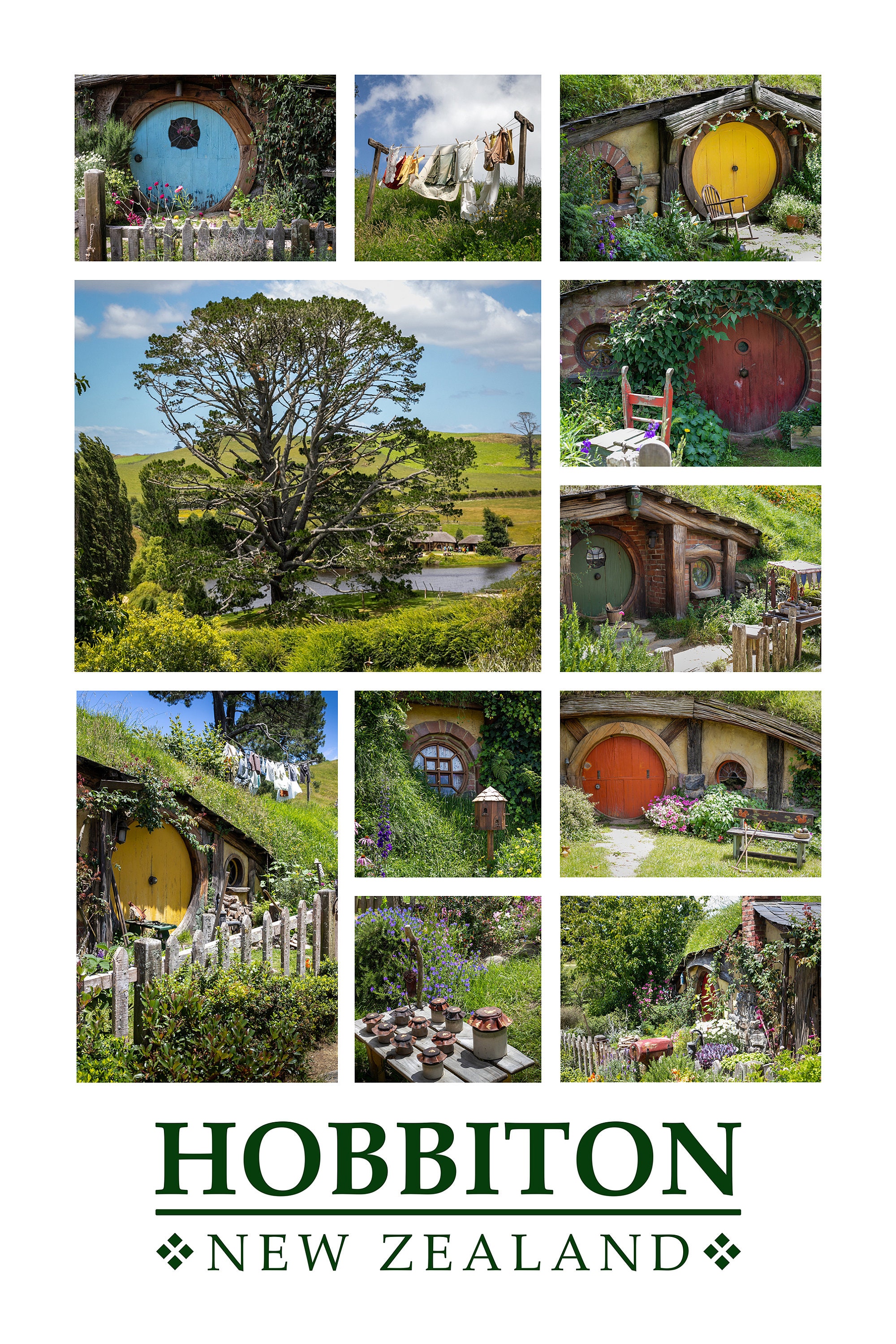 Hobbiton, New Zealand, Lustre/satin Photo Collage Poster 12x18, 20x30 ...