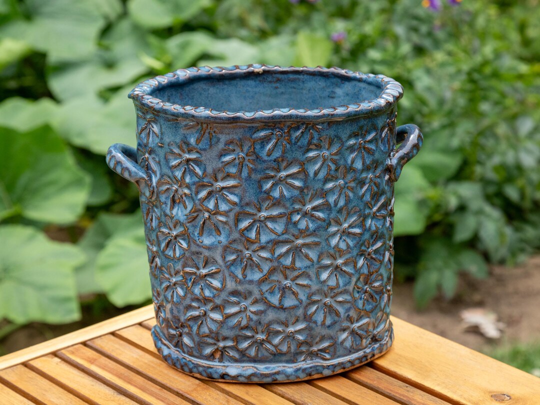 Handmade Blue Pottery Vase, Rustic Floral Decor - Etsy