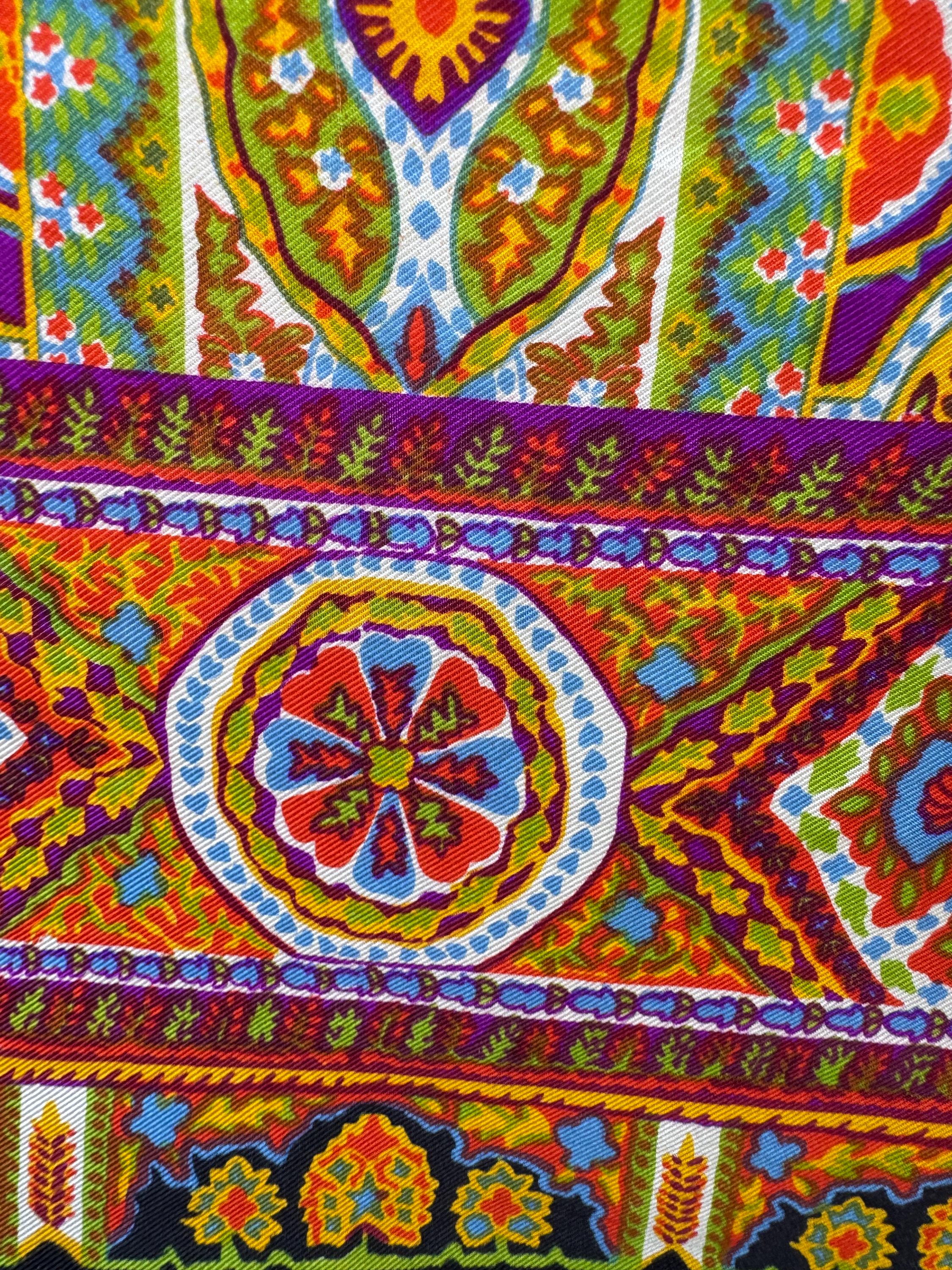 Vintage Silk Scarf: Bold Moroccan Tile Pattern With Black Border ...