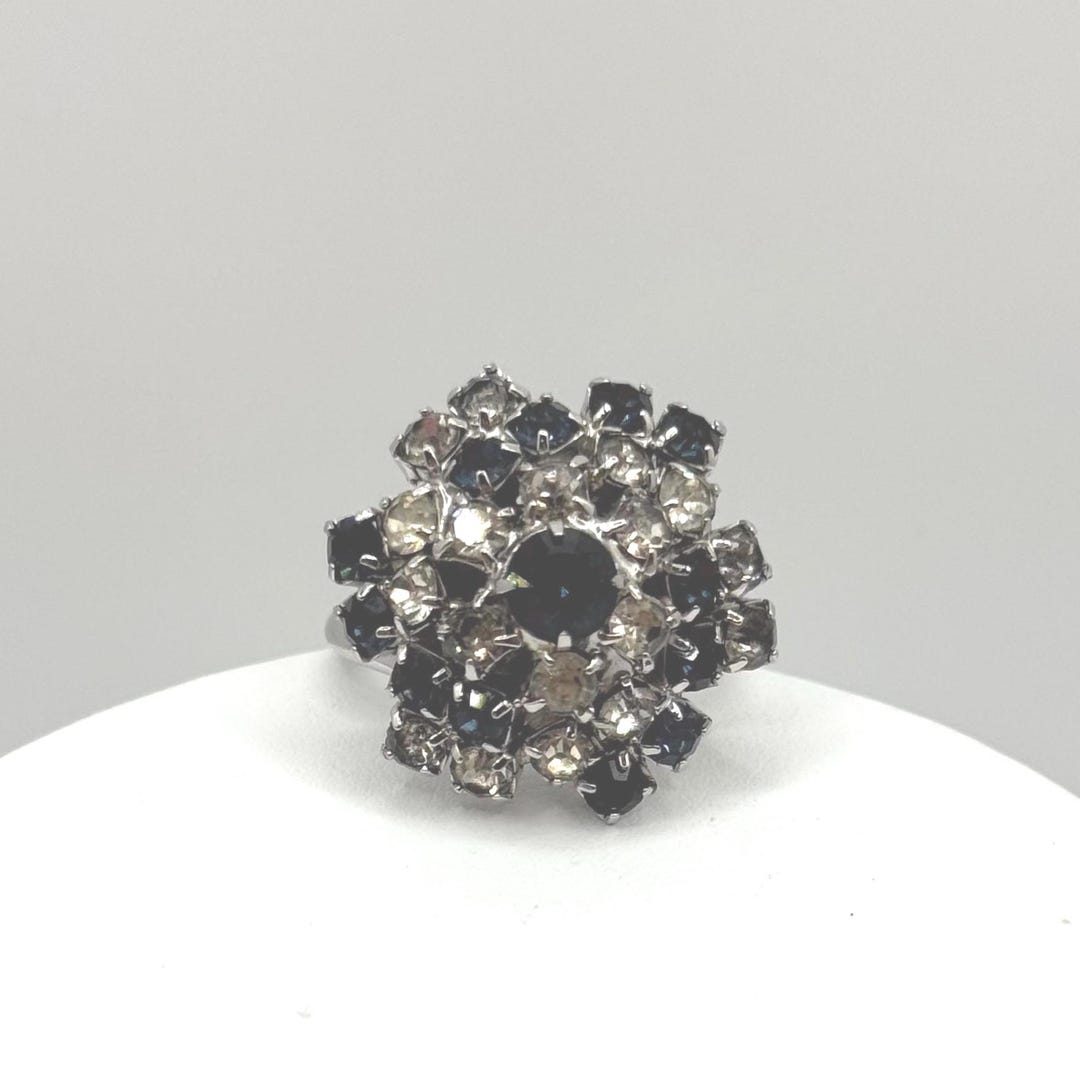 Vintage Sarah Covington Blue & White Rhinestone Cocktail Ring | 1960s ...