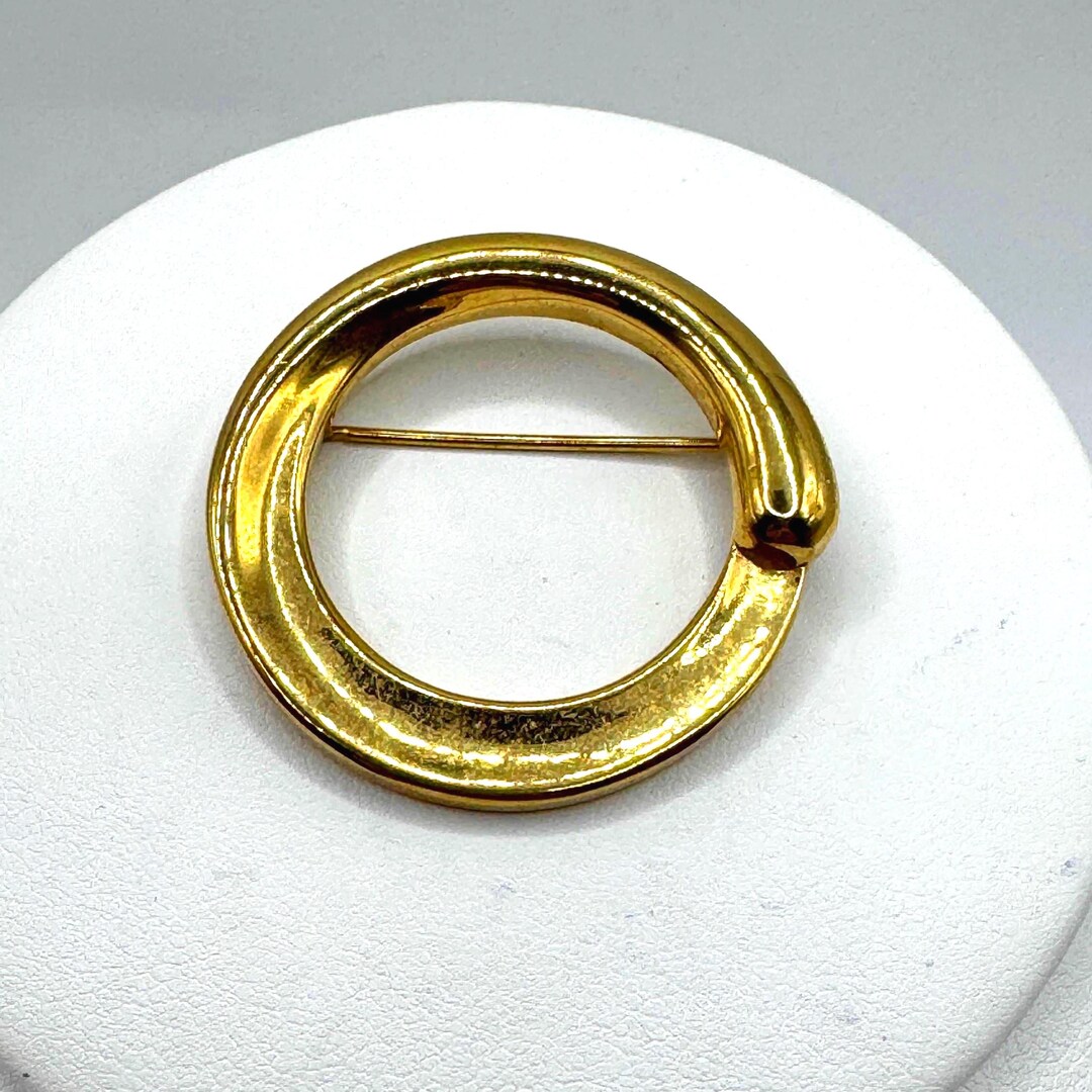 Monet Gold-tone Circle Brooch: Minimalist Hoop Lapel Pin, 80s-90s ...
