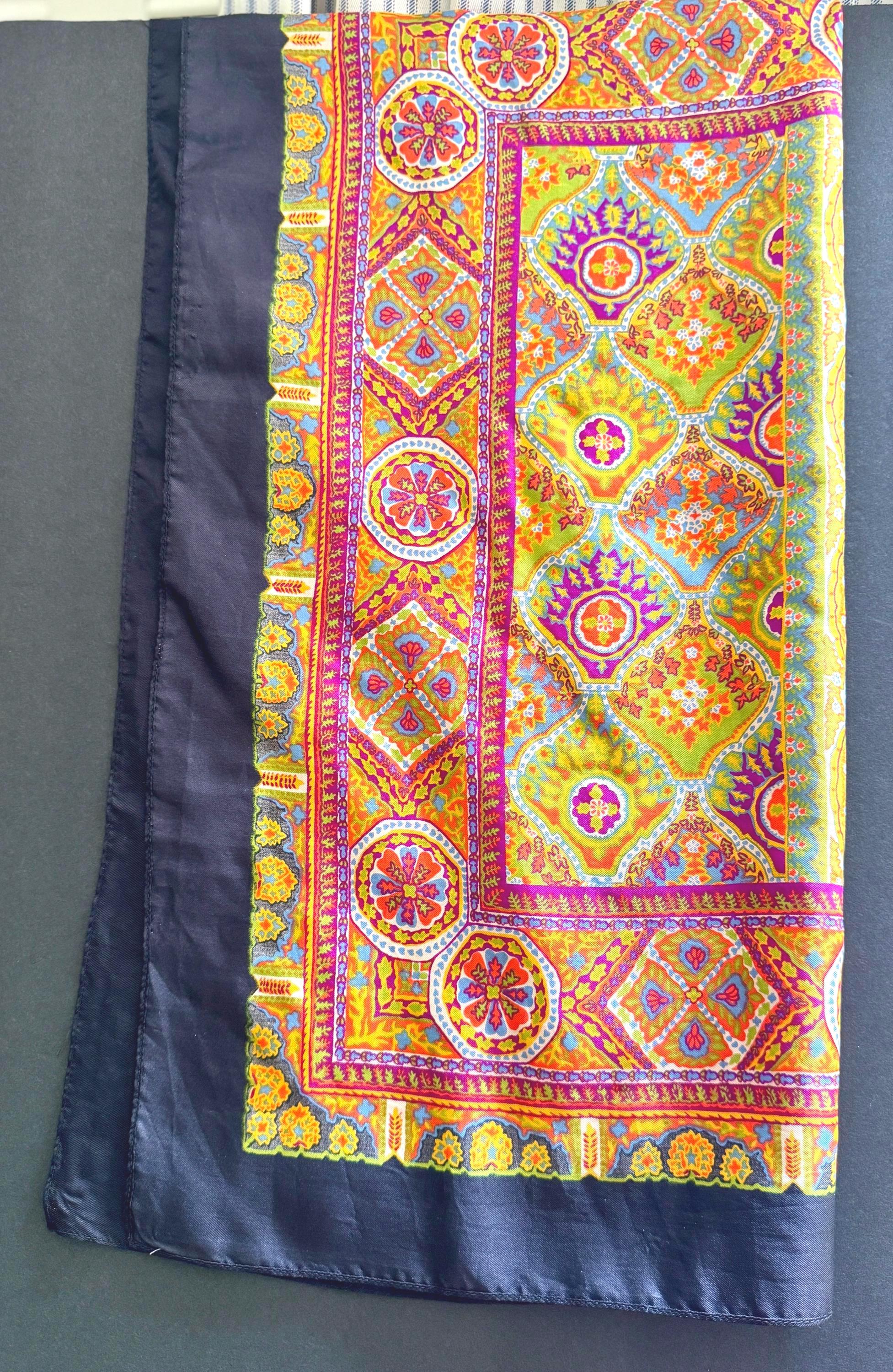Vintage Silk Scarf: Bold Moroccan Tile Pattern With Black Border ...