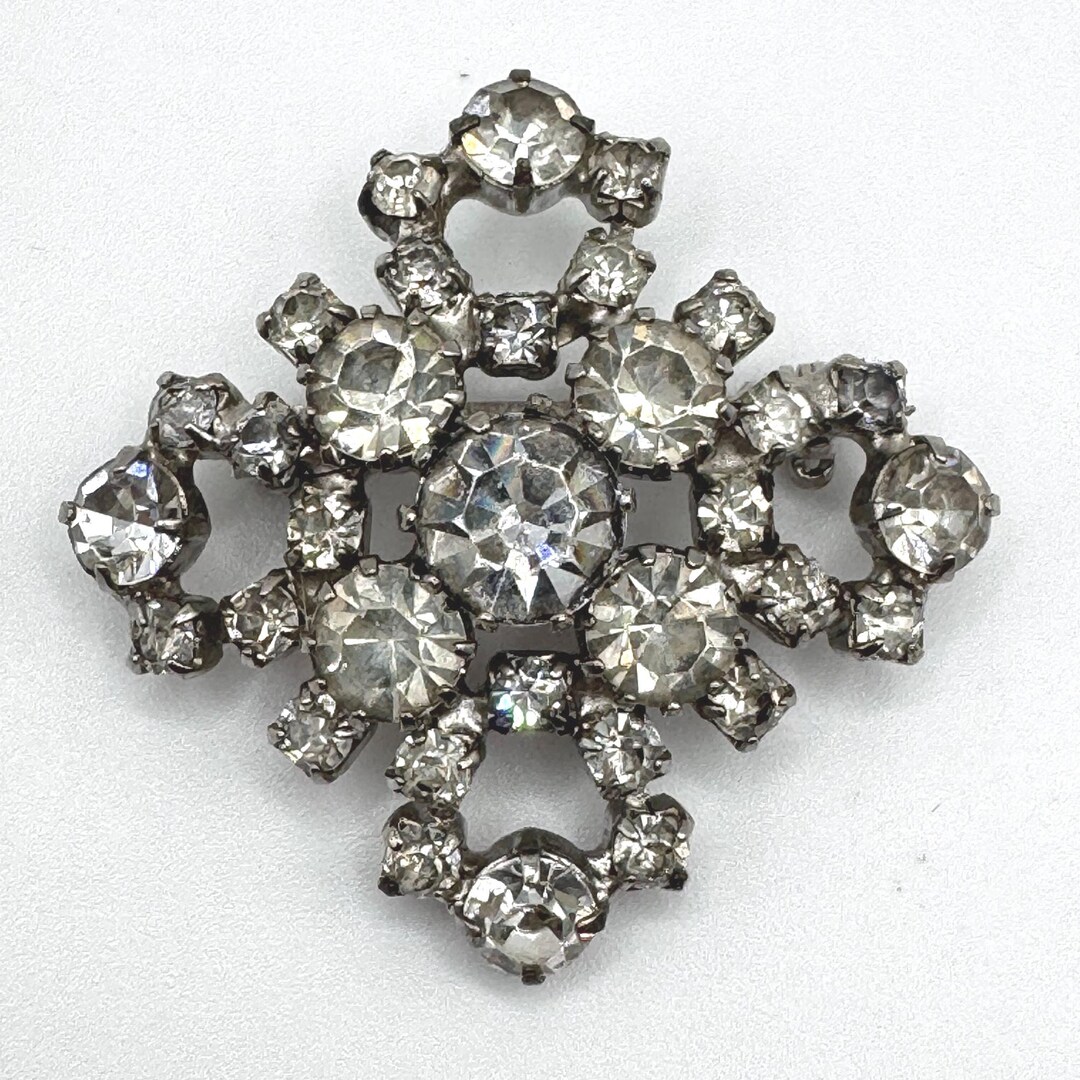 Vintage Austrian Rhinestone Starburst Brooch - Mid-century Signed ...