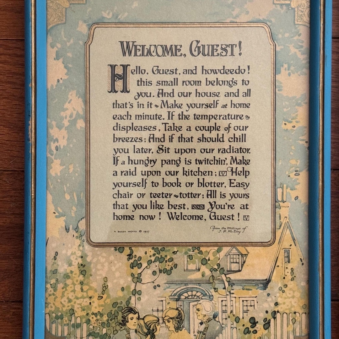 Vintage 1927 Buzza Motto “welcome Guest” Framed Motto Print – Art Deco ...