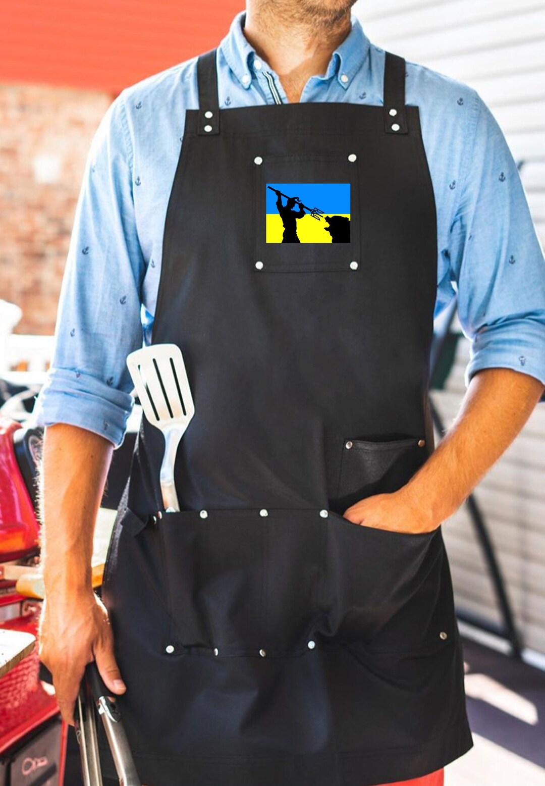 Ukraine Flag Professional Aprons for Chefs Cossack VS Russian Bear ...