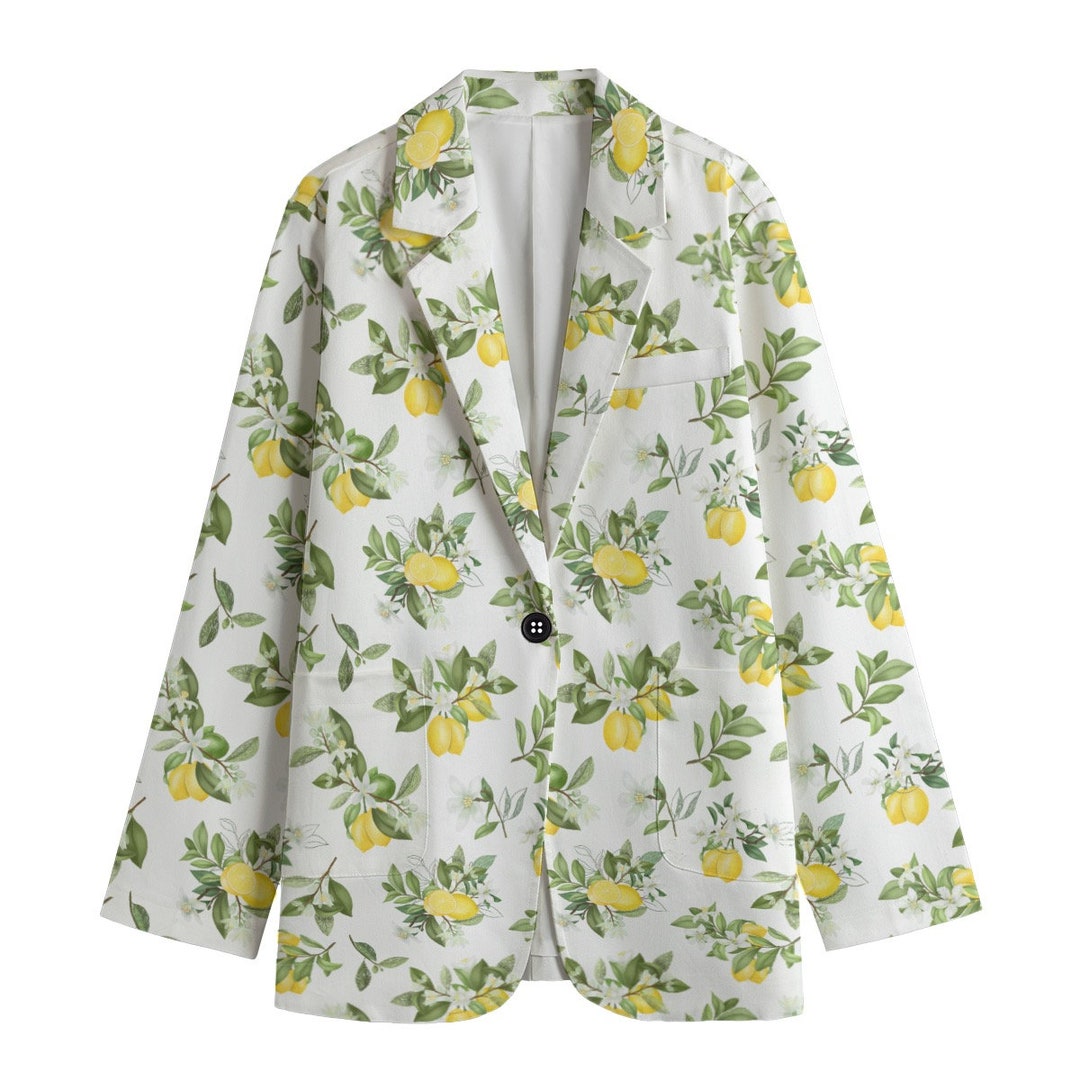 Lemon Print Women's Leisure Blazer Floral Lemon Suit Jacket - Etsy UK