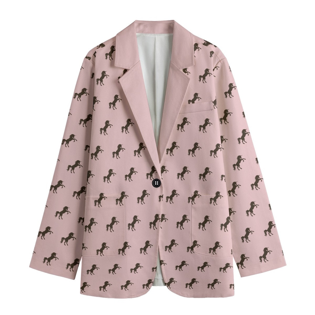 Unicorn Blazer Pink With Brown Unicorn Print Women's Leisure Blazer ...