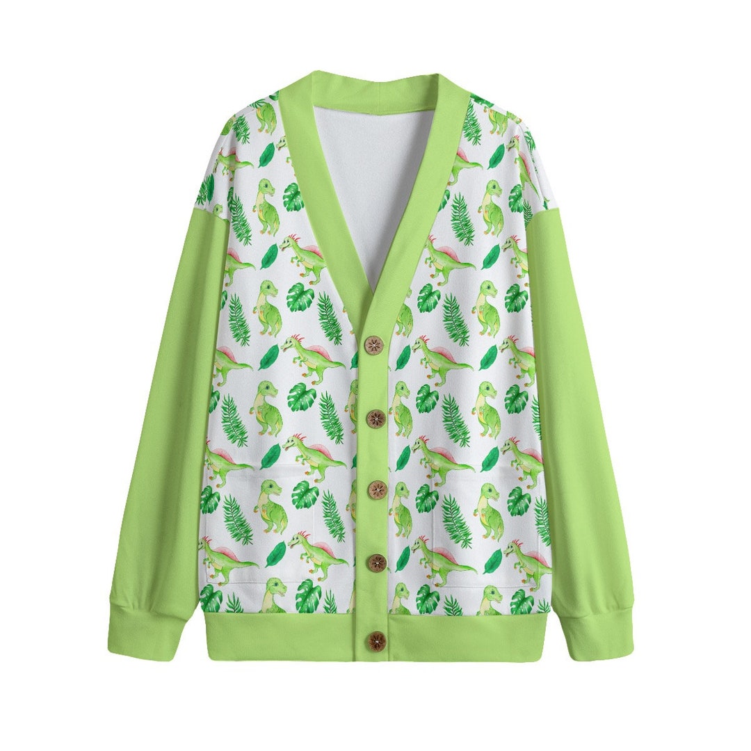 Dinosaur Sweater Adult Green Dinosaur Cardigan Unisex Adult Cardigan ...