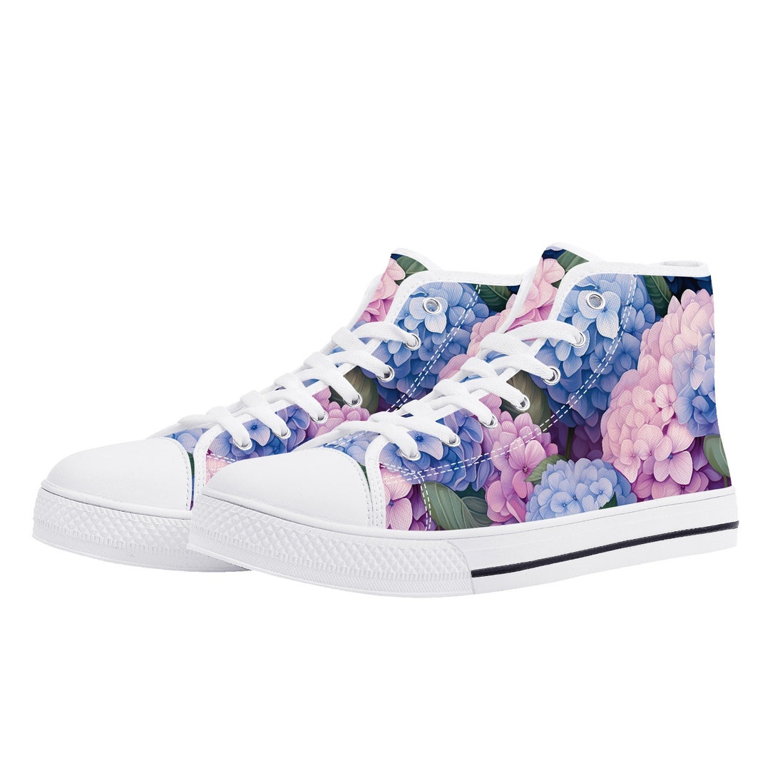 Hydrangea Shoes Women's High Top Canvas Shoes Purple Flowers Blue ...