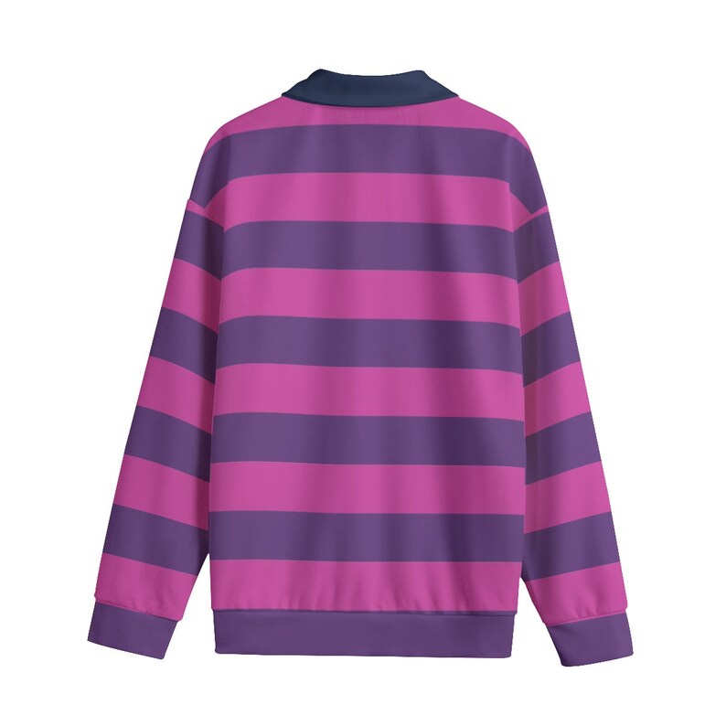 Pink and Purple Striped Rugby Shirt Unisex Lapel Collar Long Sleeve ...