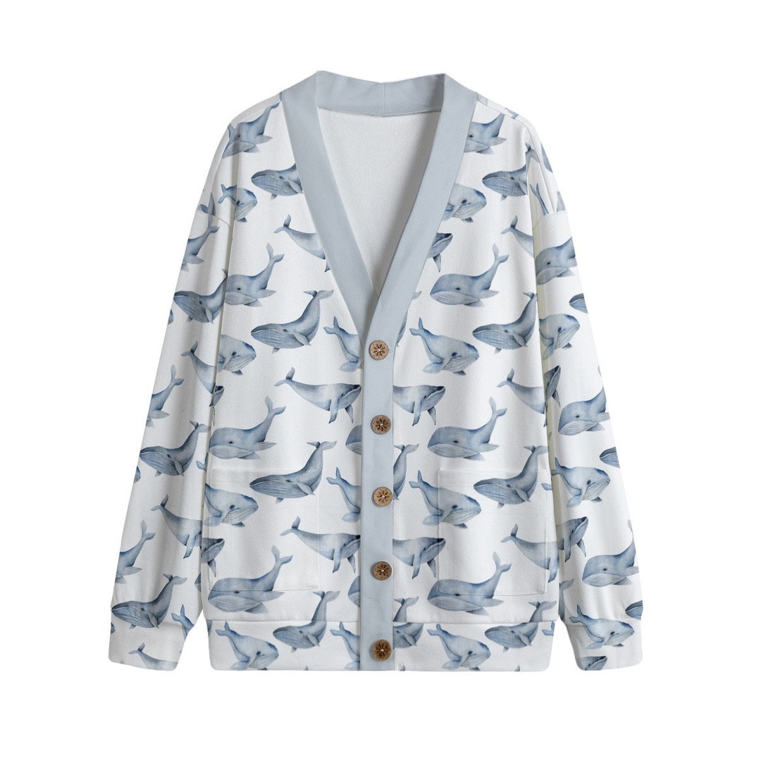 Whale Cardigan Whale Unisex V-neck Knitted Fleece Cardigan With Button ...