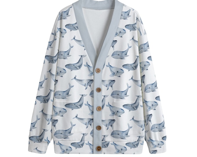 Whale Cardigan Whale Unisex V-neck Knitted Fleece Cardigan With Button ...
