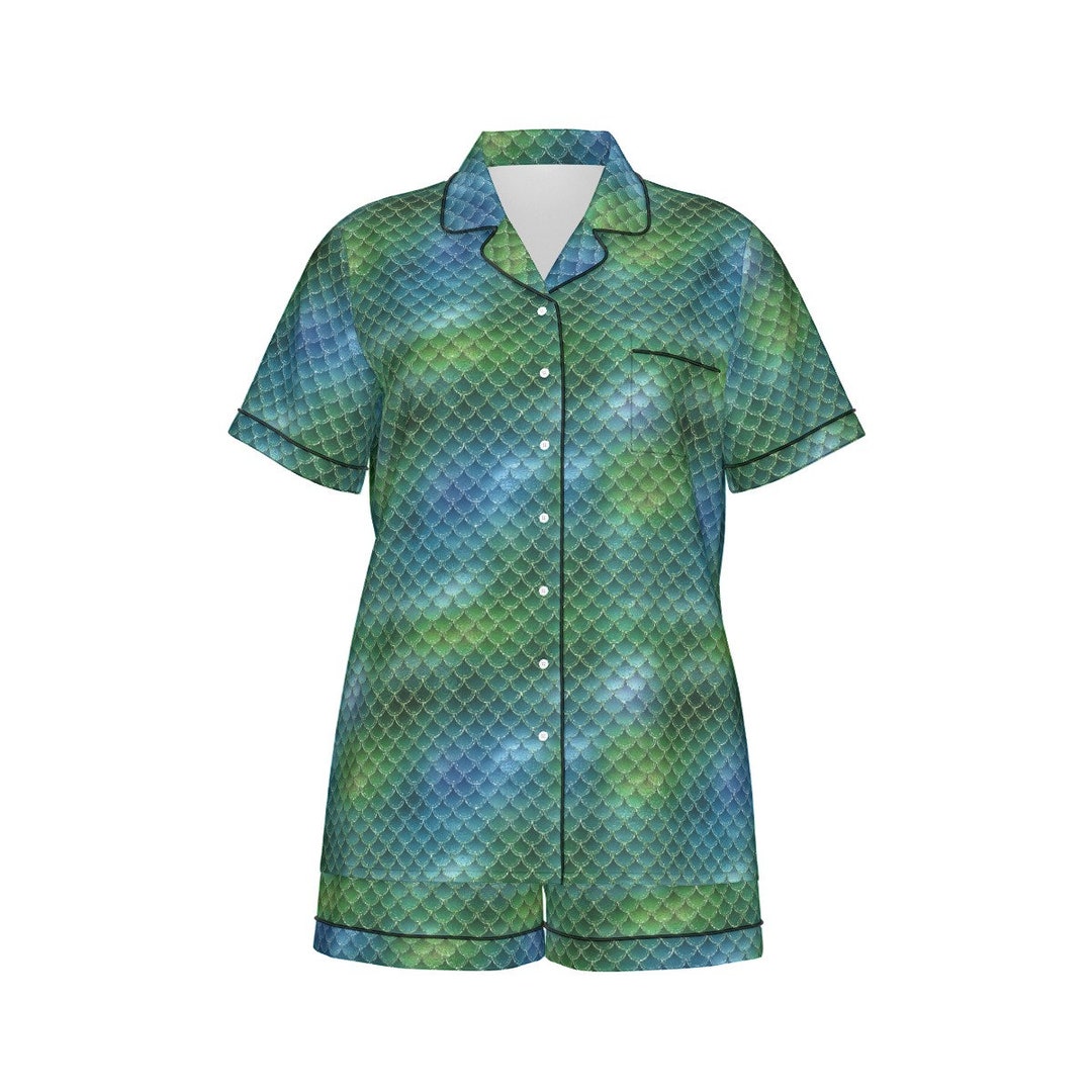 Memaid Pajamas Emerald Green Mermaid Women's Imitation Silk Pajama Set ...