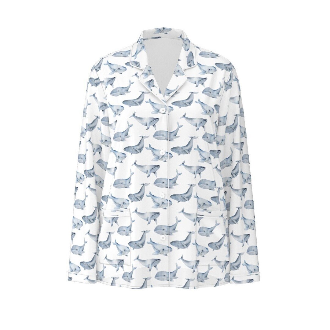 Whale Pajamas Whale Women's Long Sleeve Lapel Pajama Set With ...