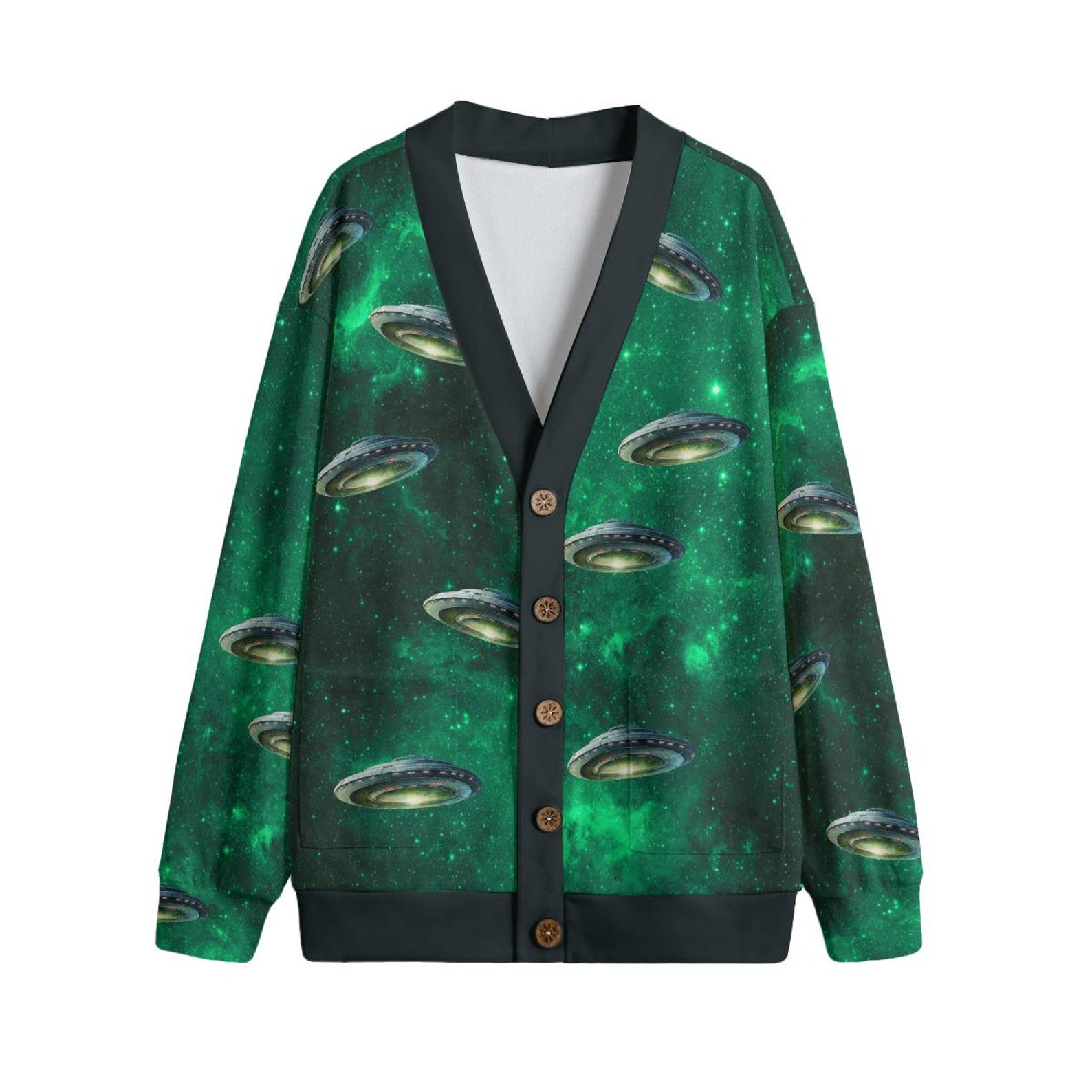 UFO Cardigan Outer Space Flying Saucer Unisex V-neck Cardigan With ...