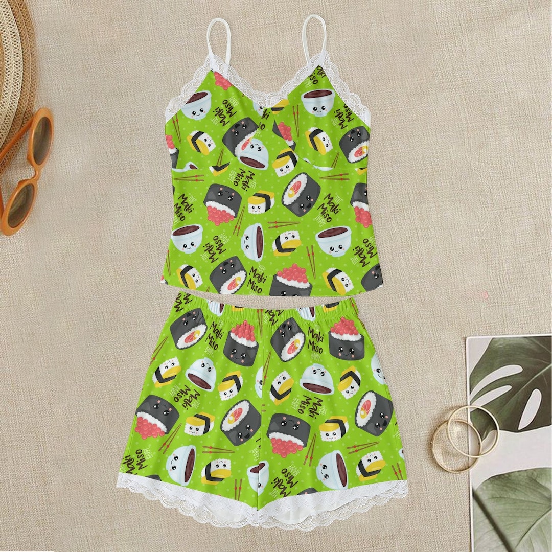 Cute Sushi Pajamas All-over Print Women's Cami Pajamas With Lace Edge ...