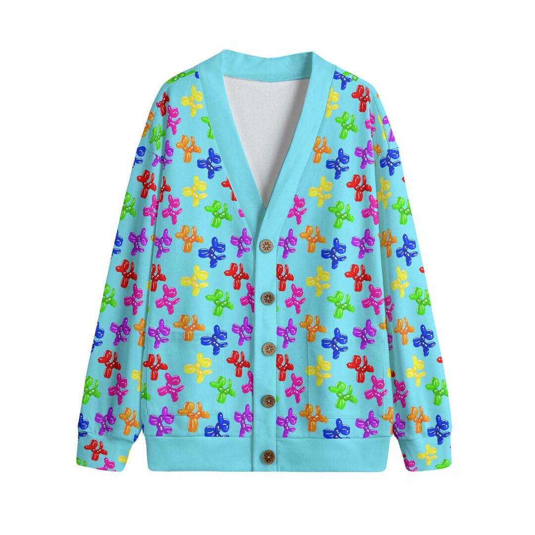Balloon Animal Cardigan: Unisex Fleece Knit V-neck - Etsy