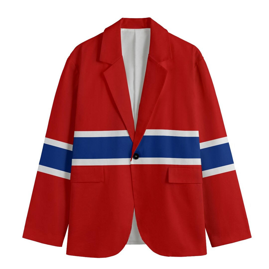 Red With White and Blue Stripe Men's Cotton Blazer Jacket Canadien ...