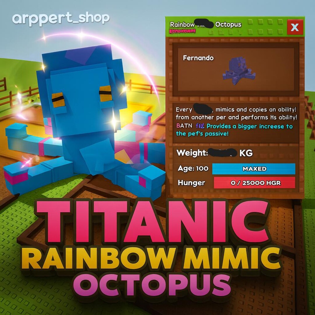 Roblox Grow A Garden -15sec TITANIC Rainbow Mimic Octopus Not Duped! - Etsy