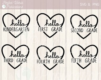Hello kindergarten to 5th Grade SVG Cut File Bundle | Etsy
