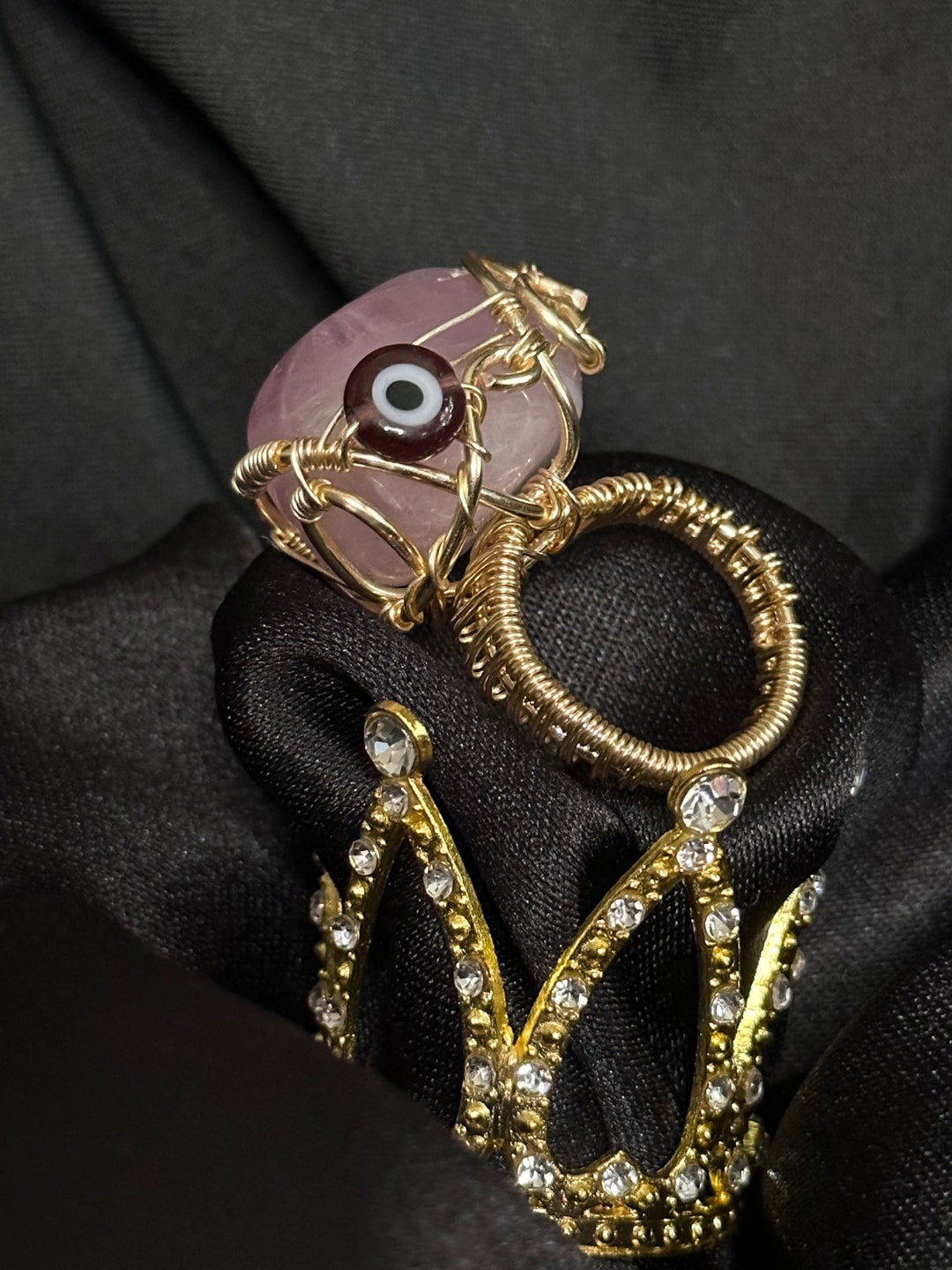 Copper Wire Evil Eye Crystal Ring - Etsy