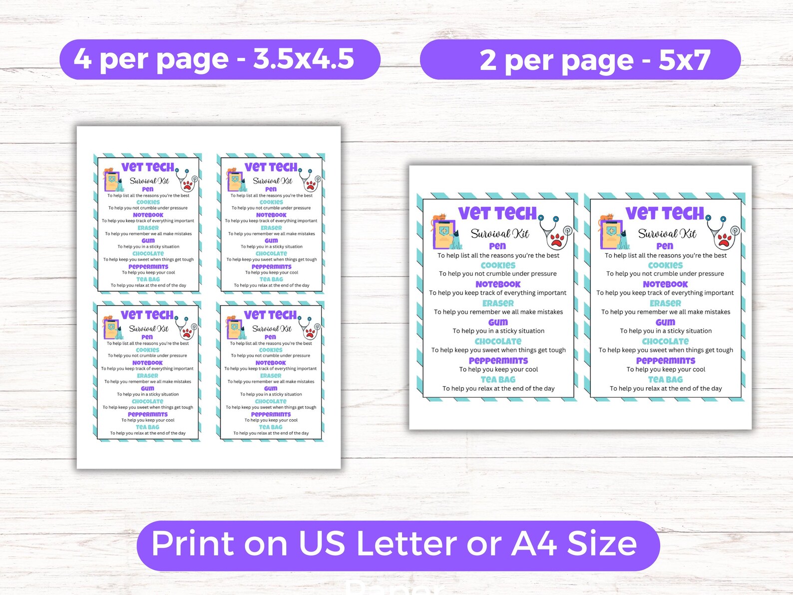 Editable Vet Tech Survival Kit Gift Tags, Veterinarian Technician ...