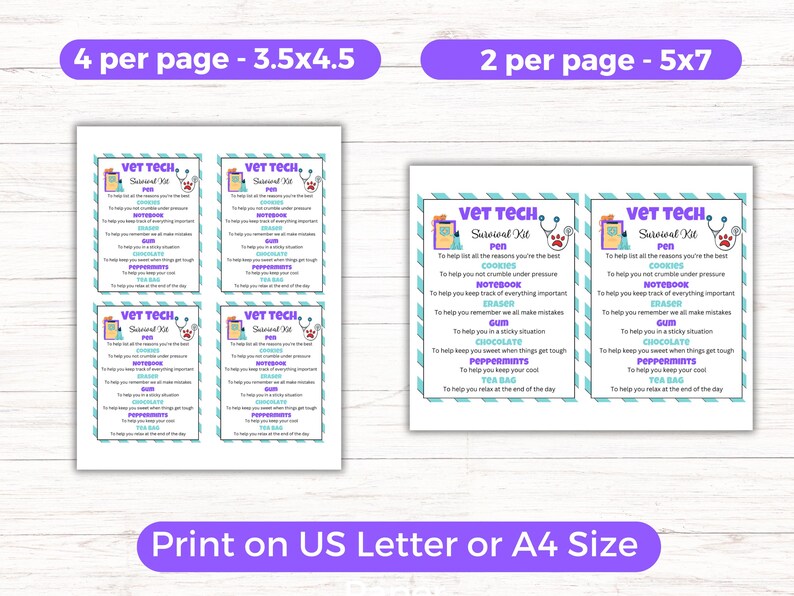 Editable Vet Tech Survival Kit Gift Tags, Veterinarian Technician ...