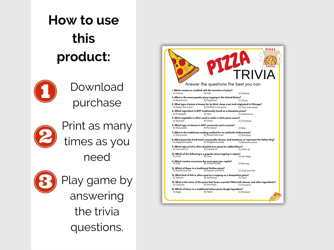 Pizza Trivia Game, Pizza Quiz, Pizza Party Game for Kids or Adults ...