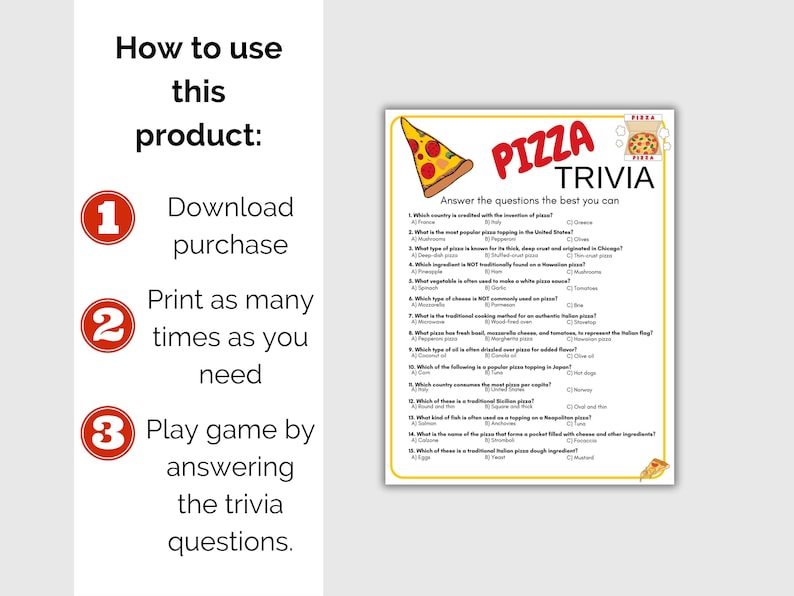 Pizza Trivia Game, Pizza Quiz, Pizza Party Game for Kids or Adults ...