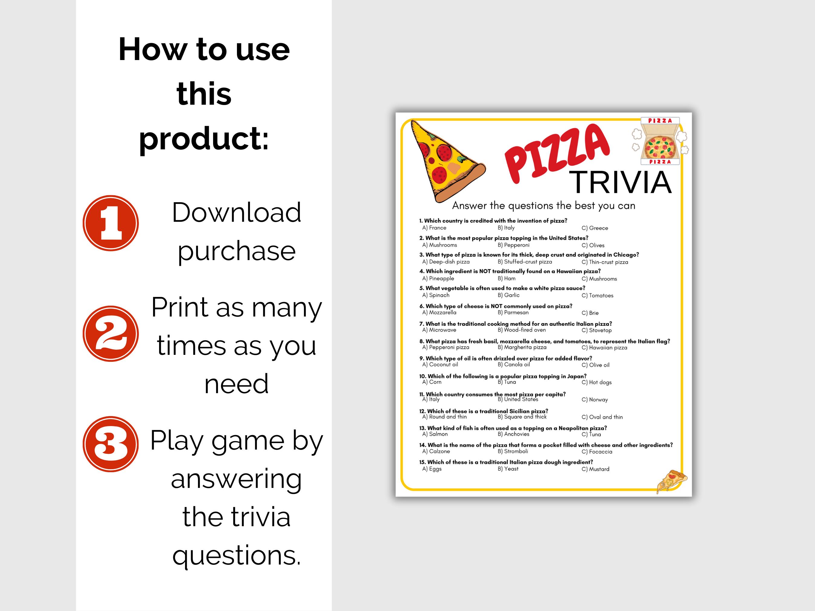 Pizza Trivia Game, Pizza Quiz, Pizza Party Game for Kids or Adults ...