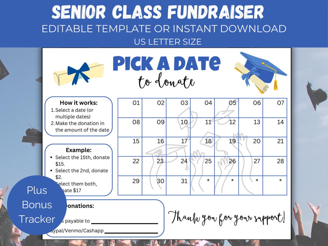 Editable Senior Class Pick A Date, Senior Trip Fundraiser Calendar ...