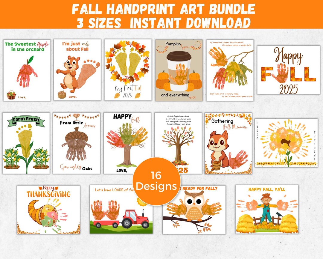 Fall Handprint Art Bundle, Fall Handprint Craft for Toddler, Fall ...