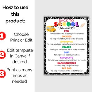 Editable Back to School Survival Kit Gift Tags, Back to School Gift Tag ...