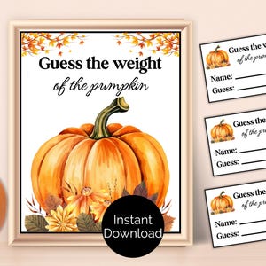 Guess the Weight of the Pumpkin Sign, Halloween Party Game, Printable ...