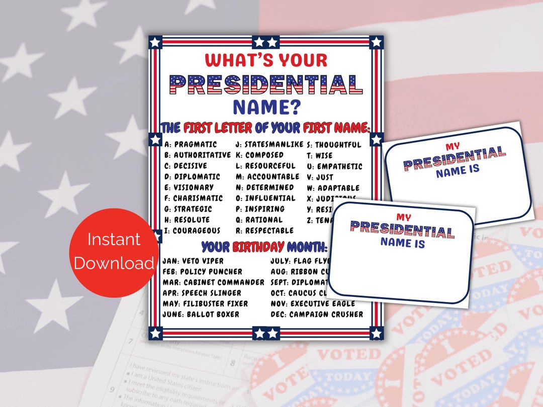 What's Your Presidential Name Game + Name Tags, Presidents Day Party ...
