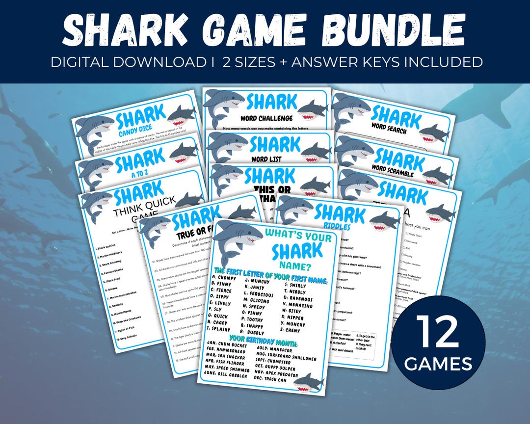 Shark Games Bundle, Shark Week Games, Shark Birthday Party Activity ...