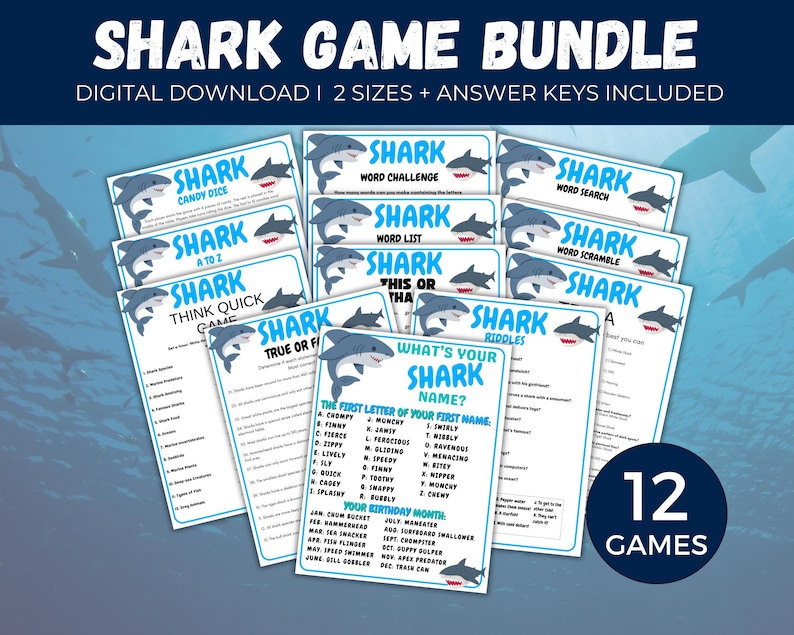 Shark Games Bundle, Shark Week Games, Shark Birthday Party Activity ...
