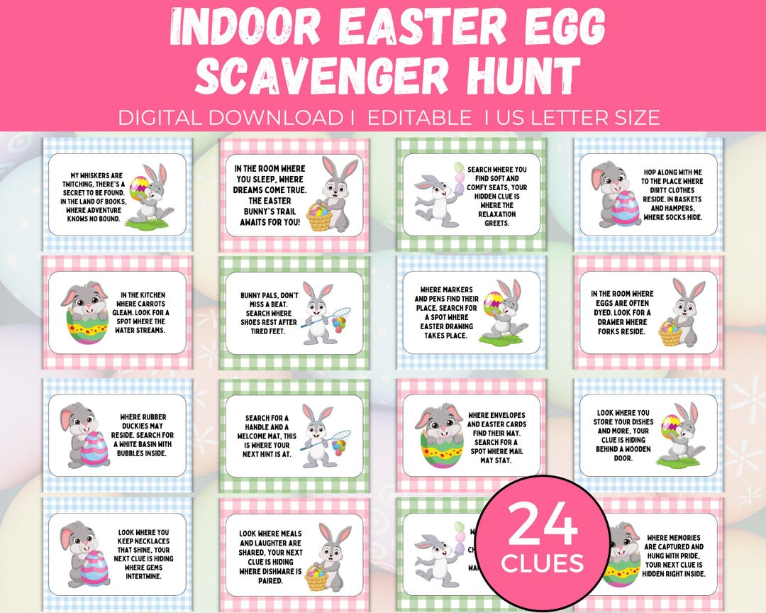 Easter Egg Scavenger Hunt, Printable Indoor Easter Egg Treasure Hunt ...
