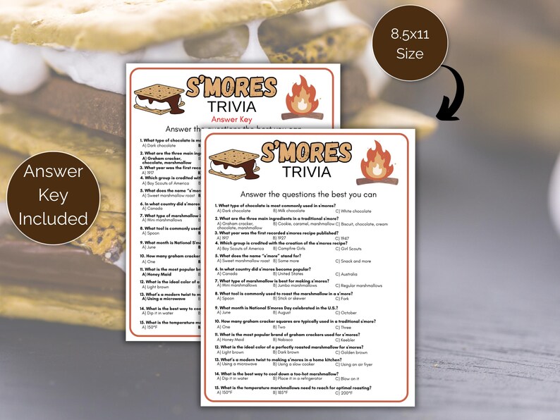 S'mores Trivia Game, Smores Quiz, Printable Camping Party Game for Kids ...