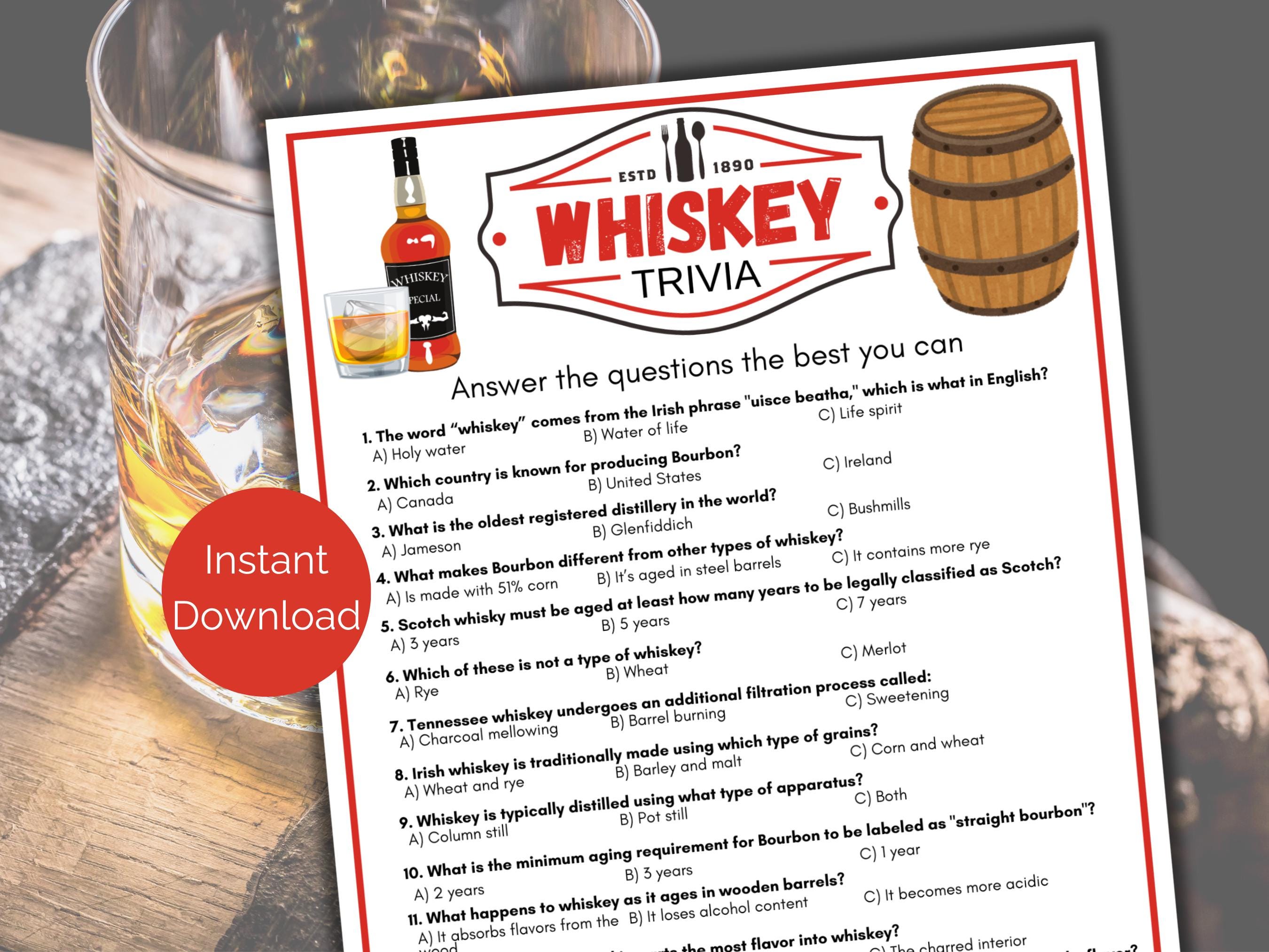 Bourbon Trivia Game, Whiskey Trivia, Bourbon Tasting Party Game ...