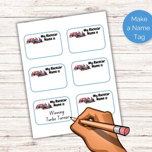 What's Your Race Car Name Game + Name Tags, Printable Race Car Birthday ...