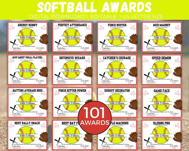 Editable Softball Award Certificates, 101 Printable End of Season ...