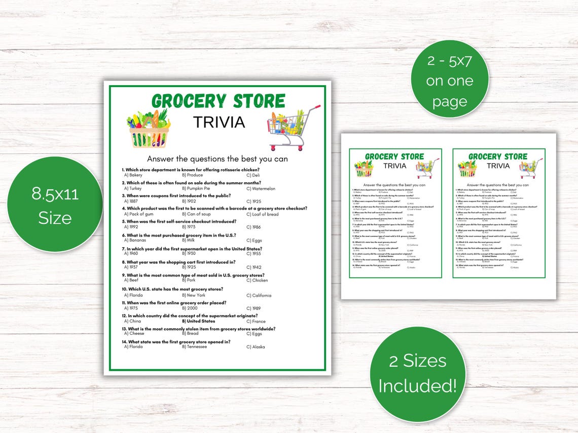 Grocery Store Trivia Game, Grocery Store Quiz, Printable Grocery Store ...