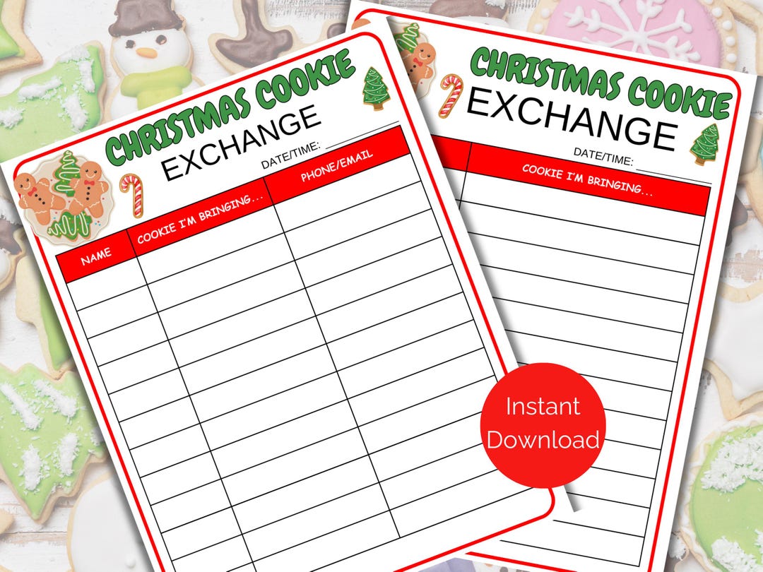 Christmas Cookie Exchange Sign up Sheet, Cookie Exchange Party Sign up ...
